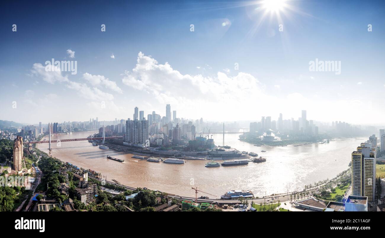 cityscape and skyline of downtown of chongqing with sunbeam Stock Photo ...