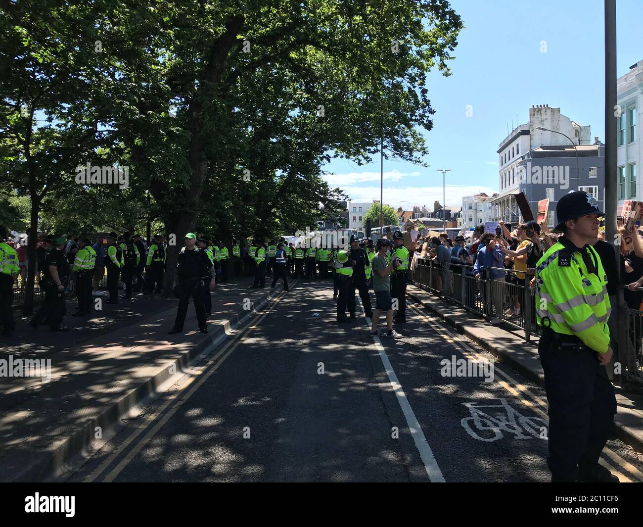 Black Lives Matter protestors face off with a group assembled at ...