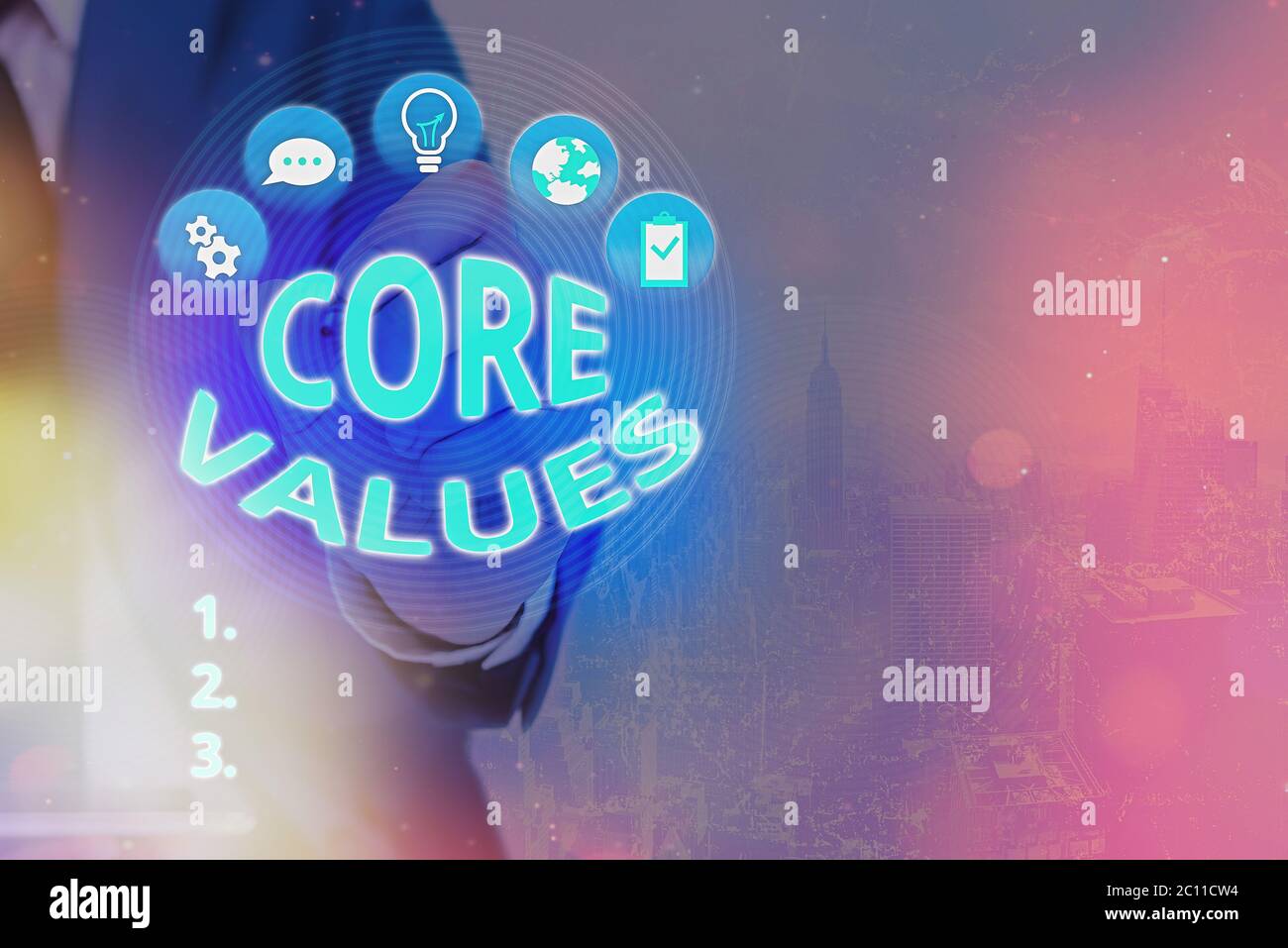 Writing note showing Core Values. Business concept for principles which ...