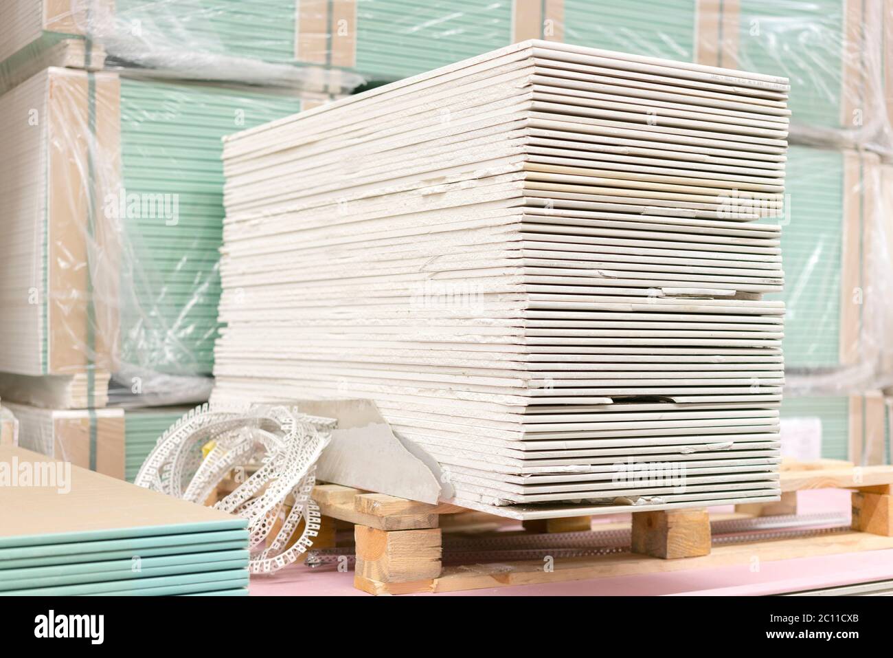 Drywall in a hardware store. Drywall sheets for repair and construction ...
