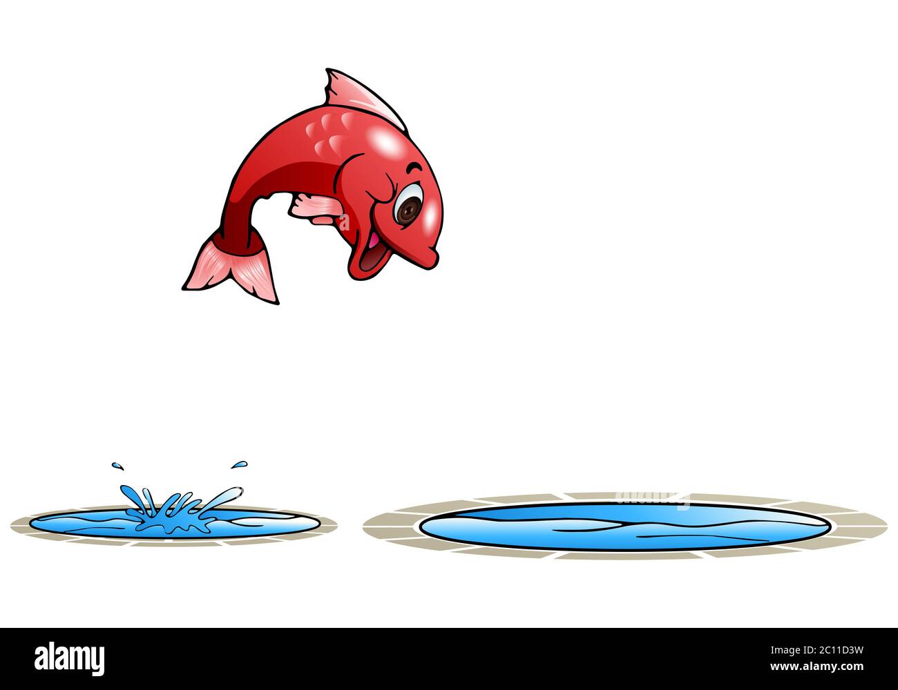 illustration of a happy fish jump to other pool on isolated white ...