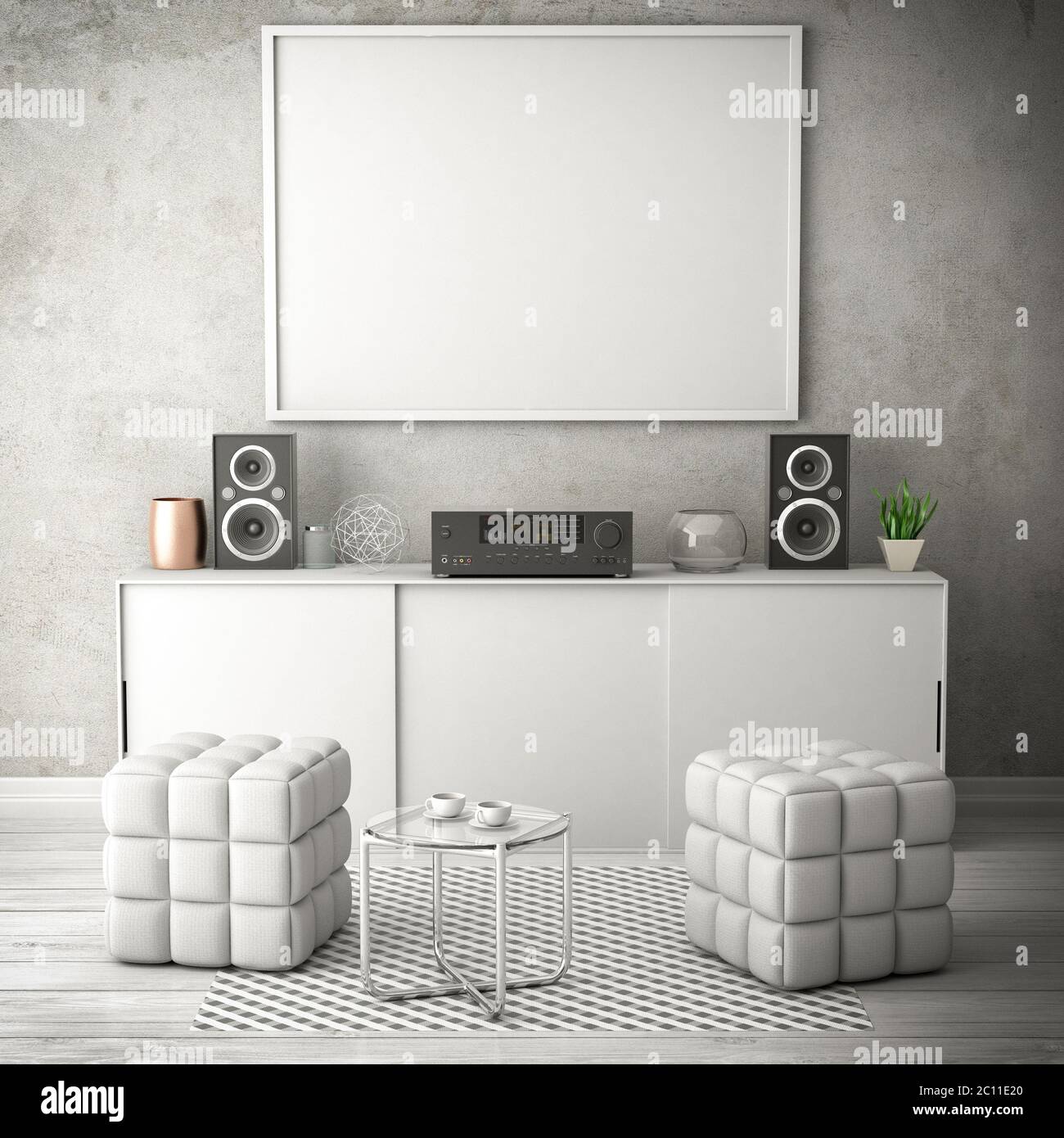 living white room 3d illustration Stock Photo - Alamy