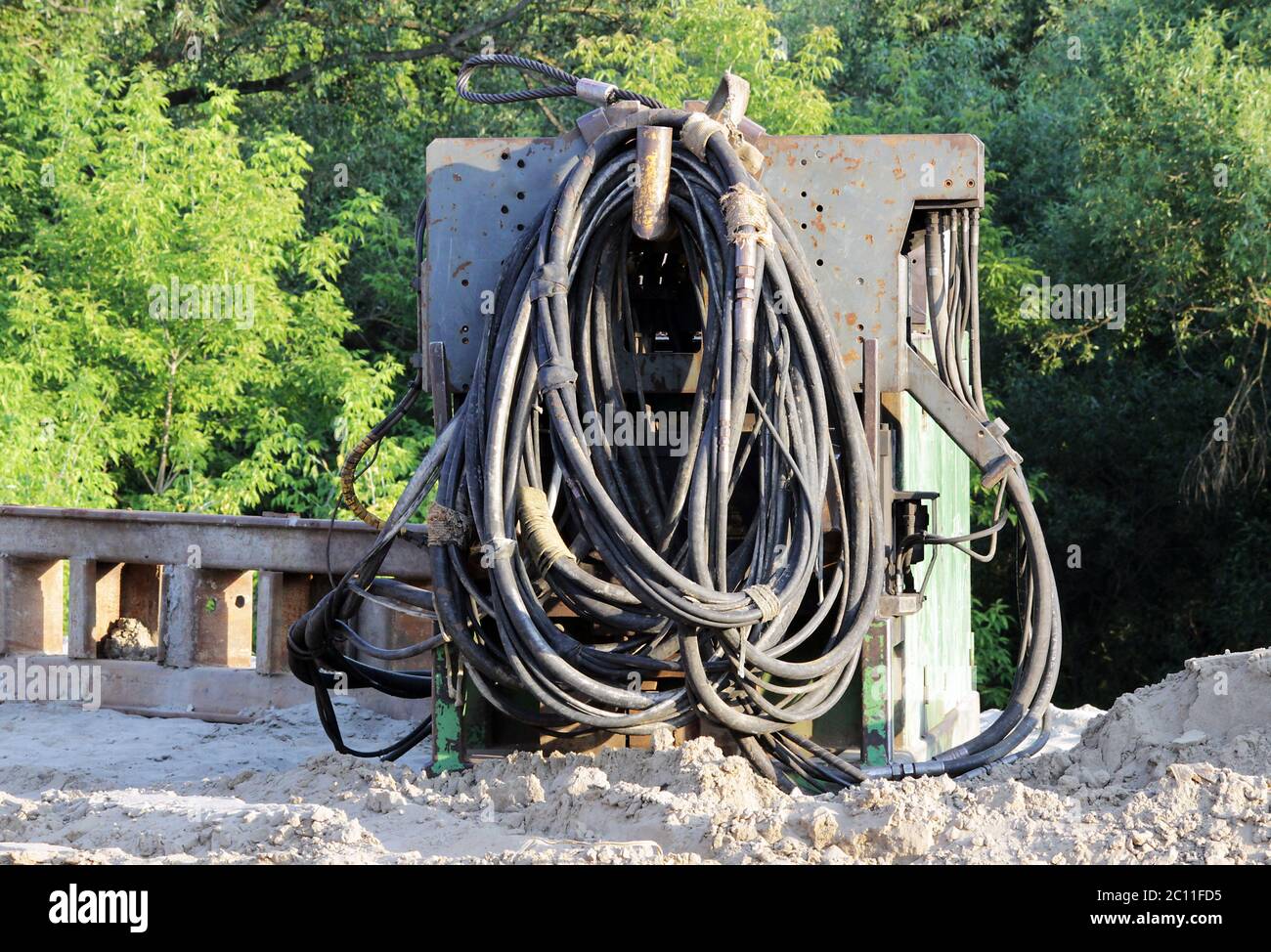 large bunch of cables at the construction site for the road junction in ...