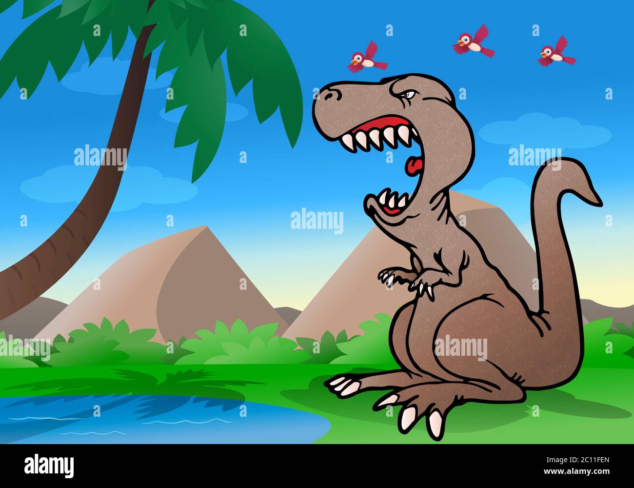 illustration of a dinosaur roaring in anger ready to attack on nature ...