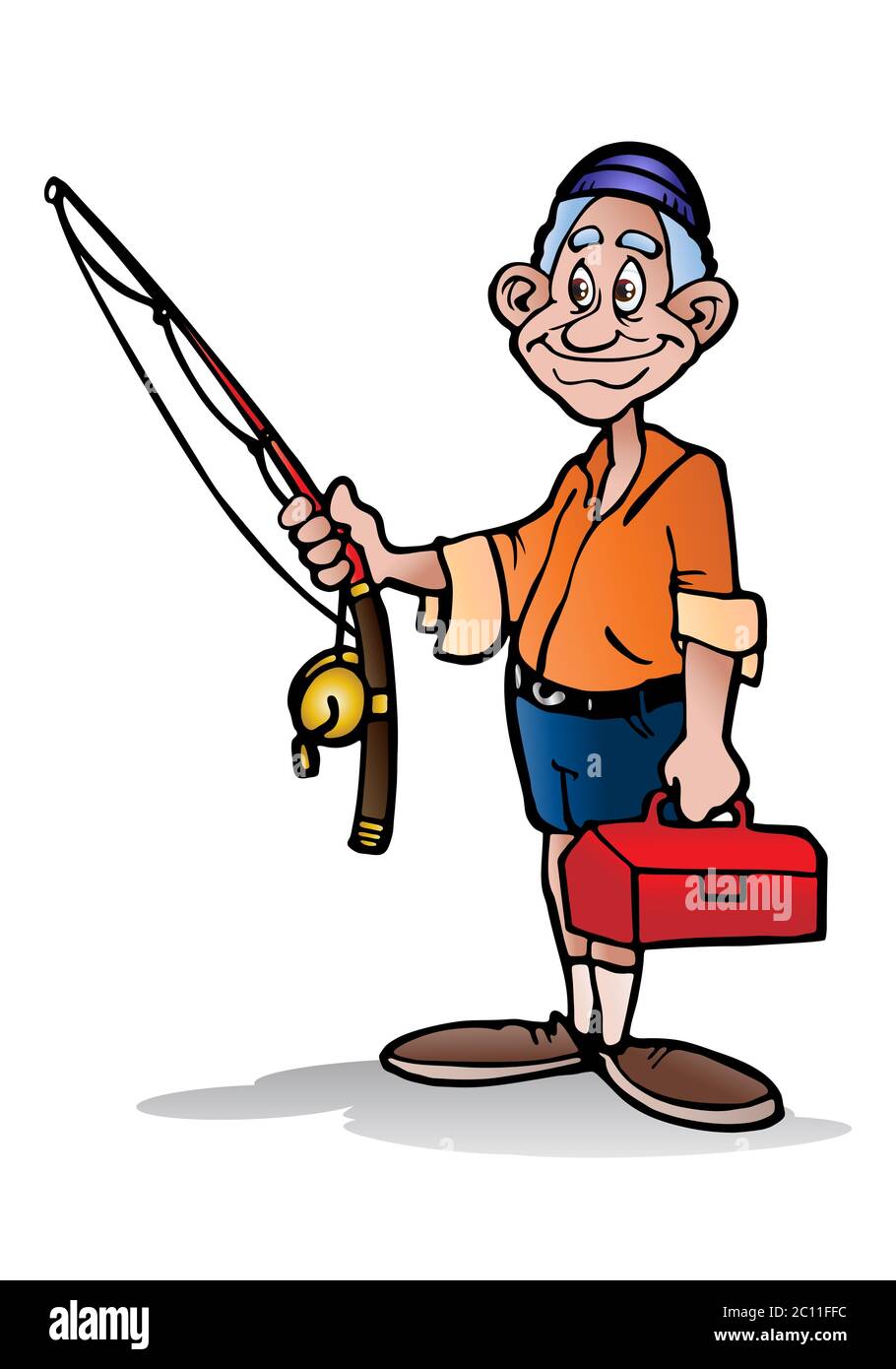 illustration of a man ready to fishing and get a fish on isolated ...