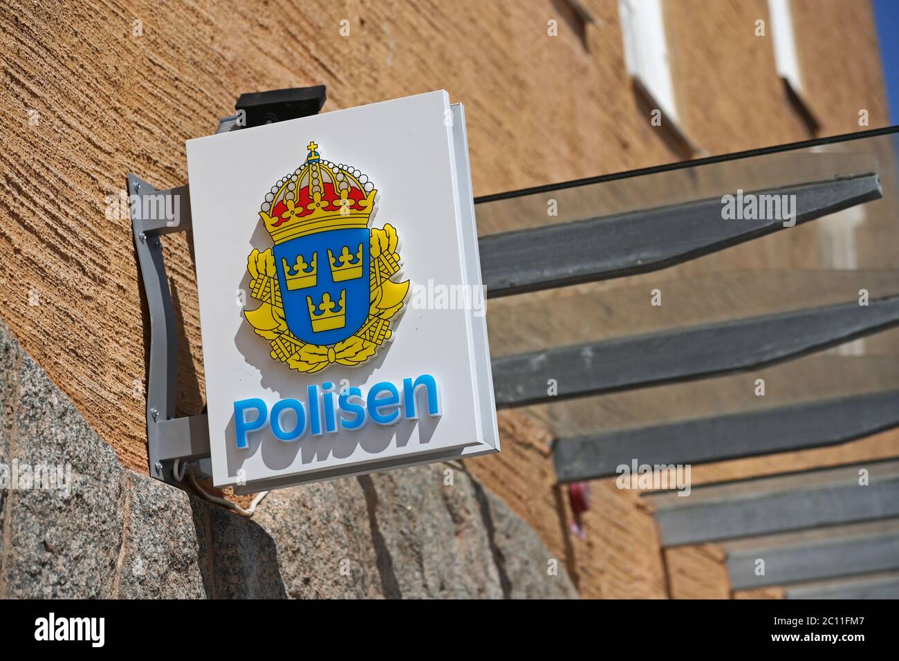 Police sign, Linköping police station. Photo Jeppe Gustafsson Stock ...