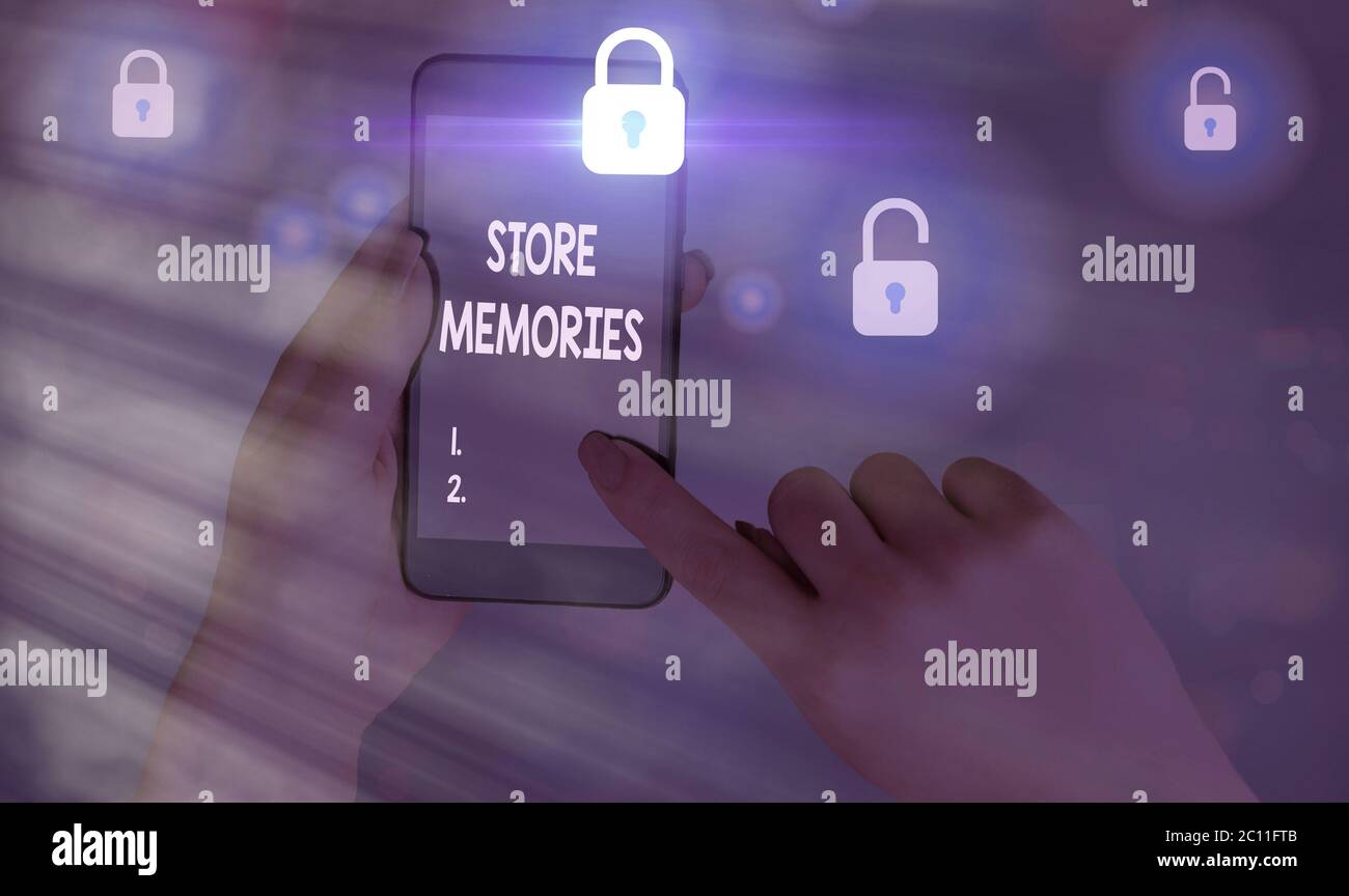 Writing note showing Store Memories. Business concept for a process of ...