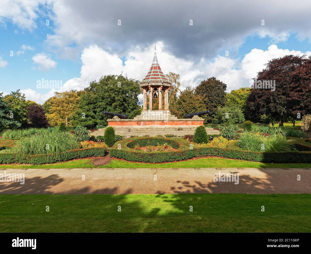 Dark clouds gather over the old Chinese Bell Tower building in the ...