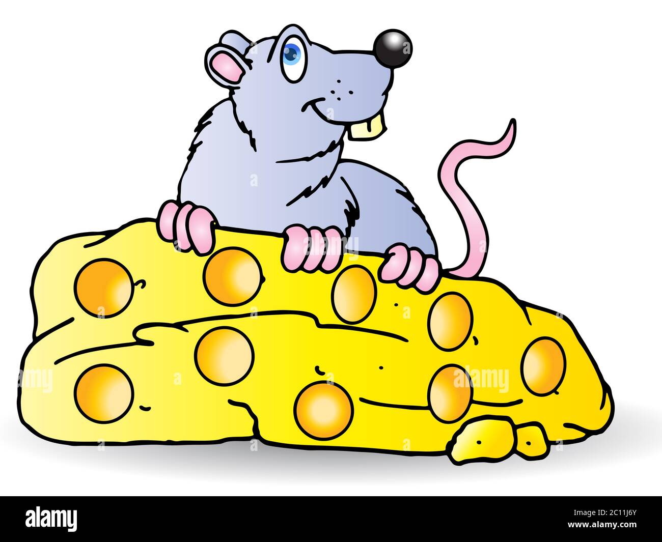 Cartoon a grey Mouse eat big cheese isolated on white background Stock ...