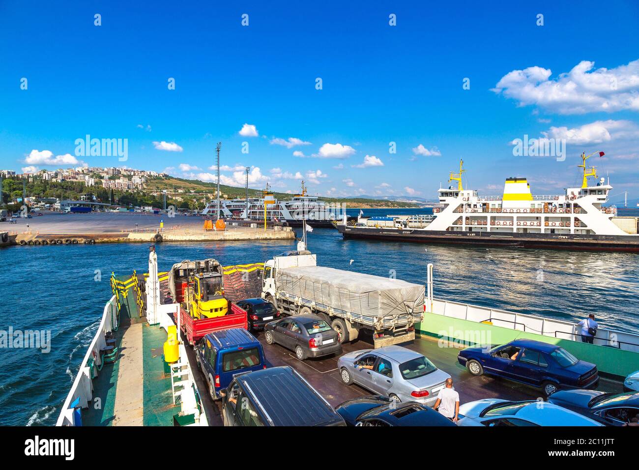 Ferry in Dardanelles strait, Turkey in a beautiful summer day Stock ...