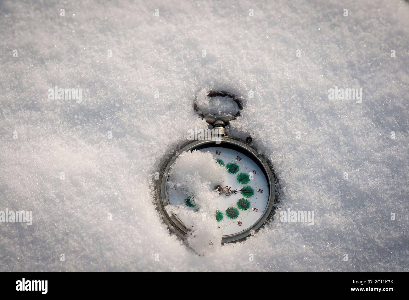Old pocket watch on the snow Stock Photo - Alamy