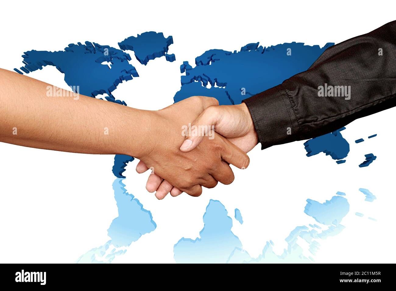 Hand shake isolated- hand shake in front of a globe background Stock ...