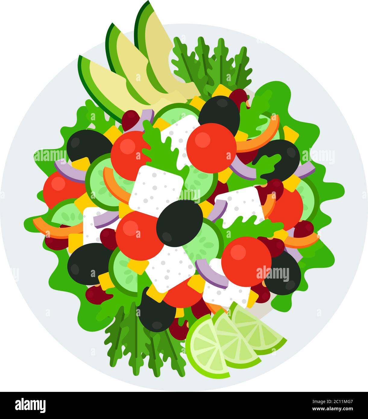 Vegetarian salad in a plate top view vector icon flat isolated Stock ...