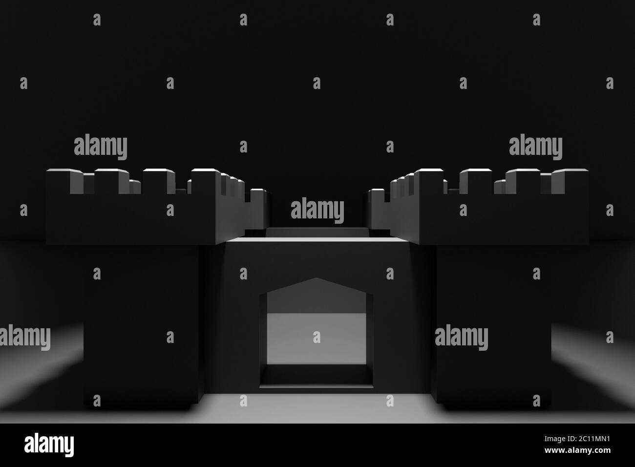 3d illustration Classic view of a castle tower on a black isolated ...