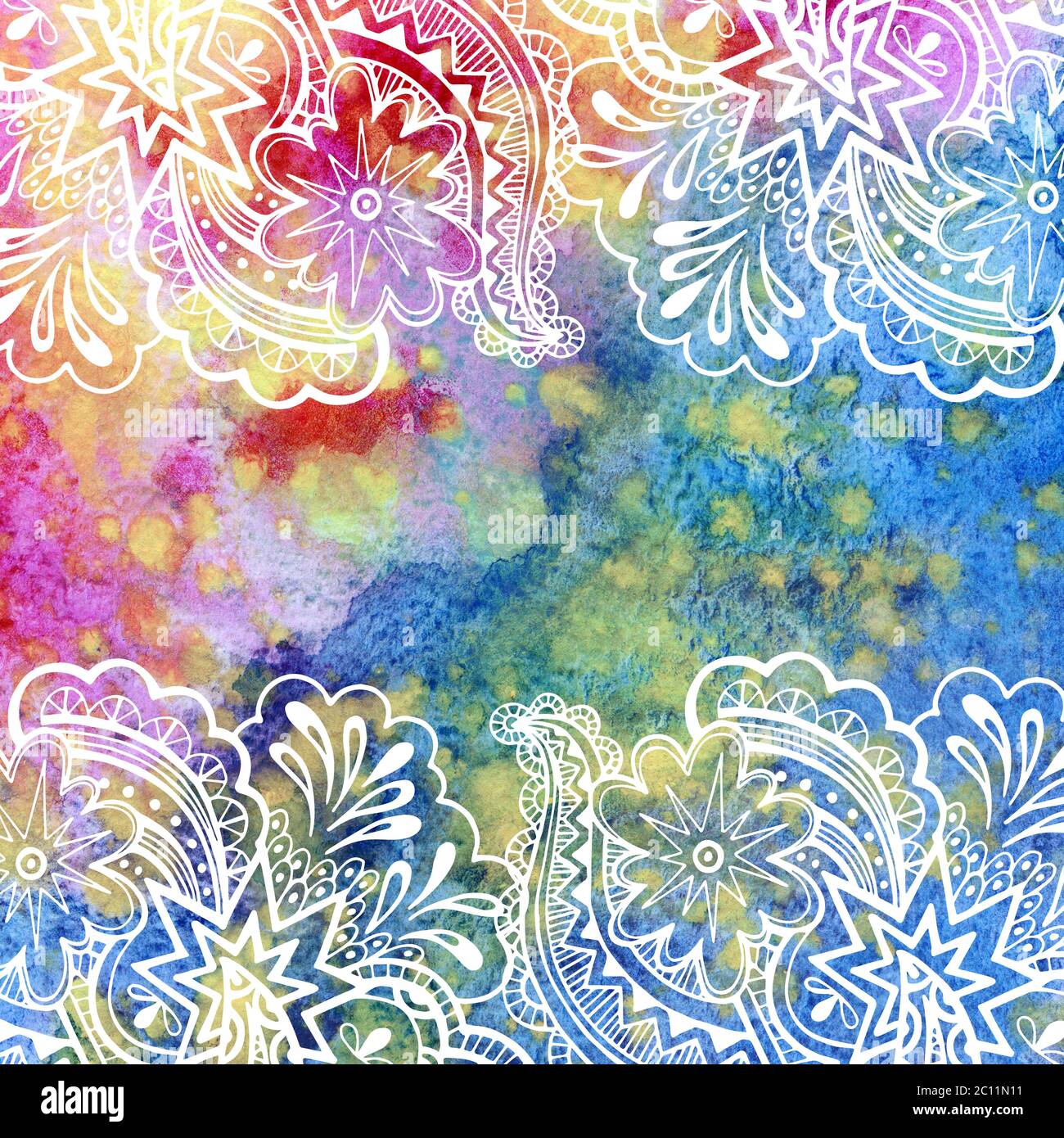 Floral Pattern on Watercolor Painting Stock Photo - Alamy