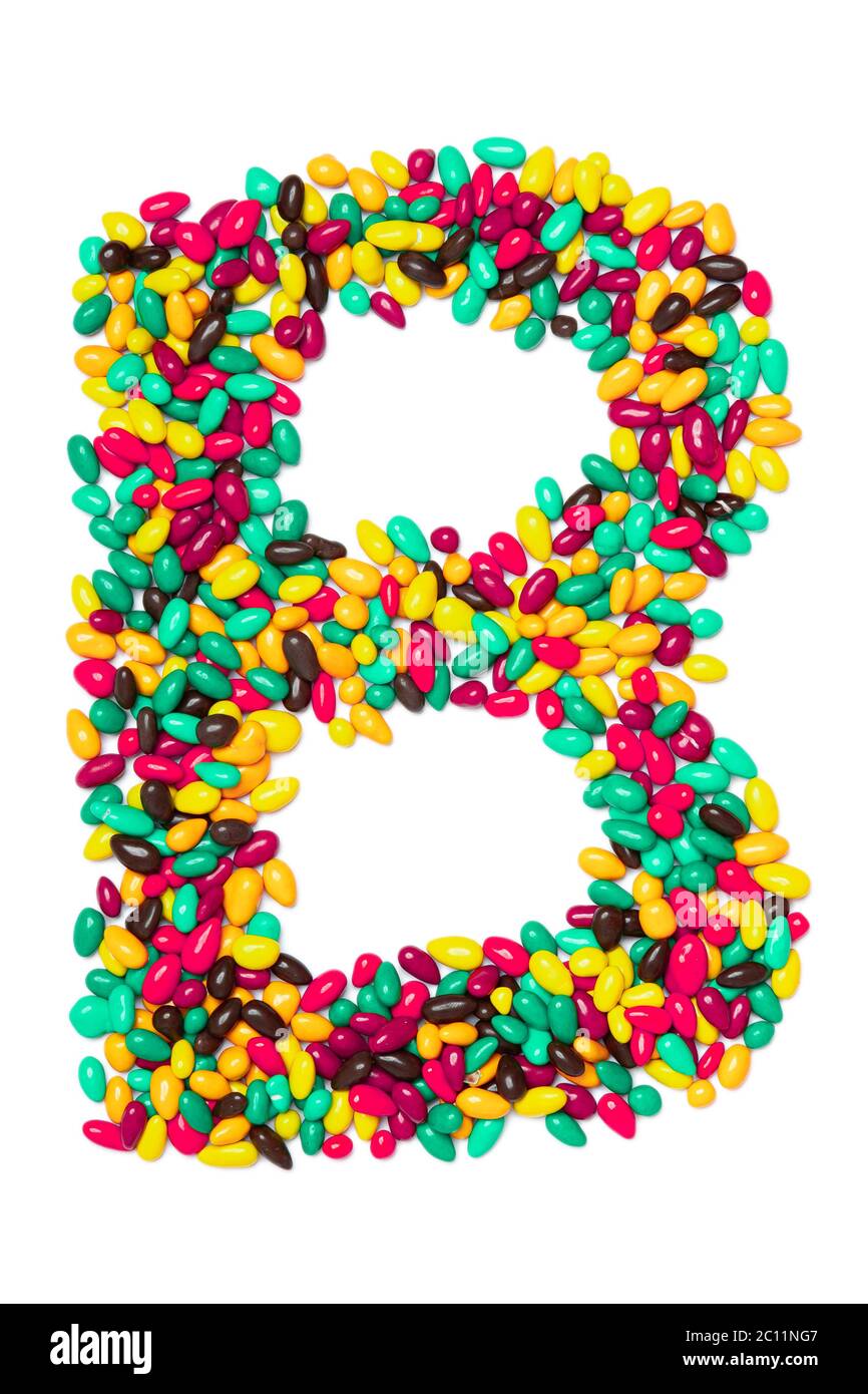 Letter B of the English alphabet from multicolored round chocolates on ...