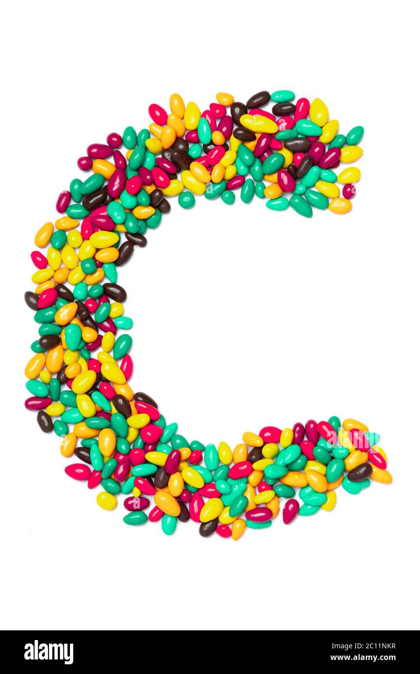 Letter C of the English alphabet from multicolored round chocolates on ...