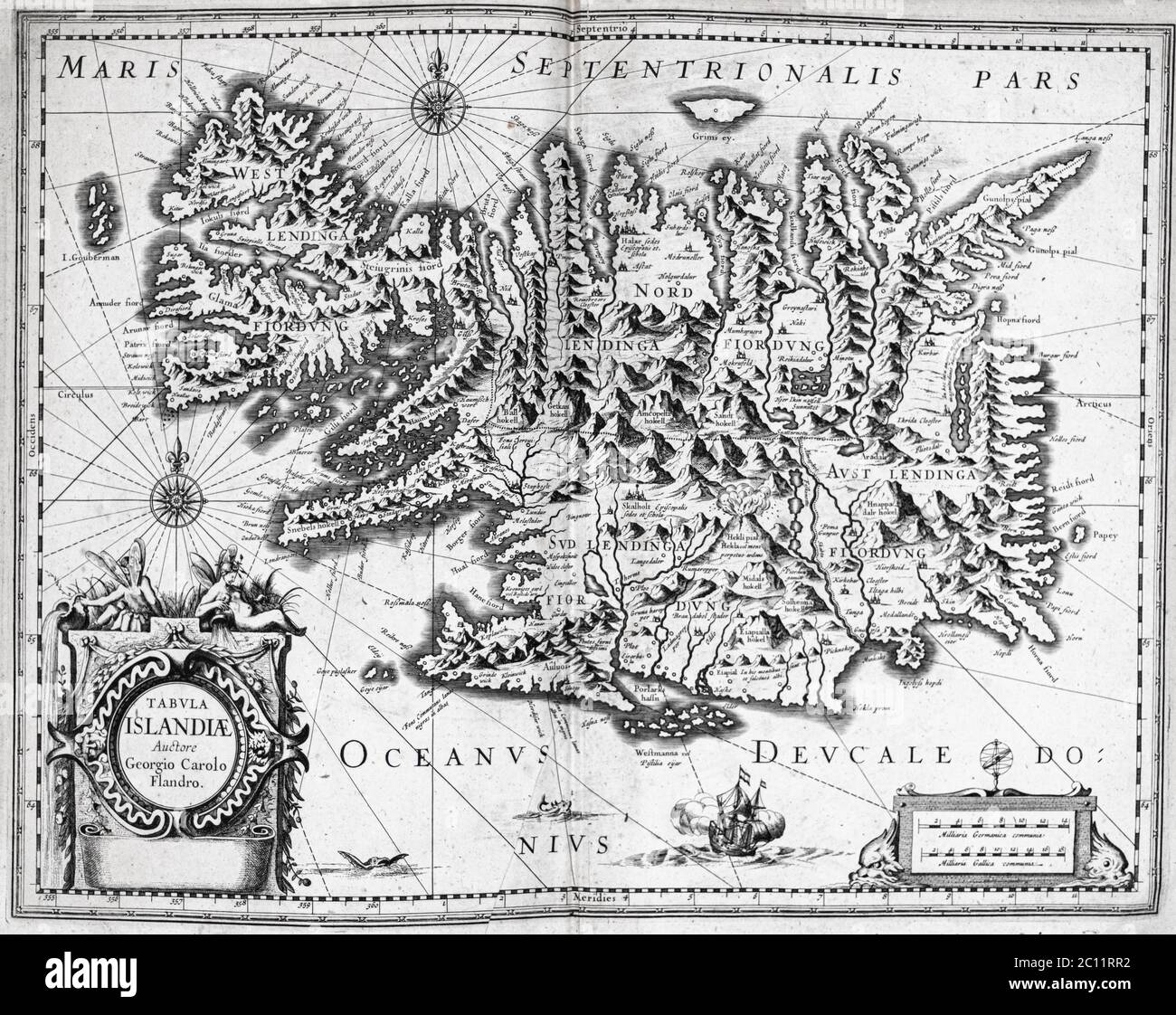 Old map of Iceland - From an 1656 Atlas of Geography from P. du Val ...