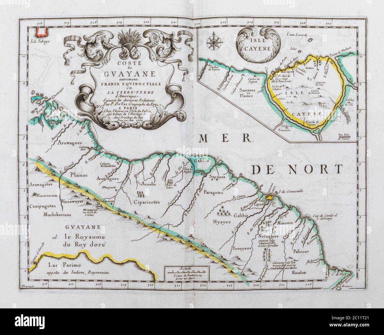 Old map of Cayenne and French Guyana - From an 1656 Atlas of Geography ...