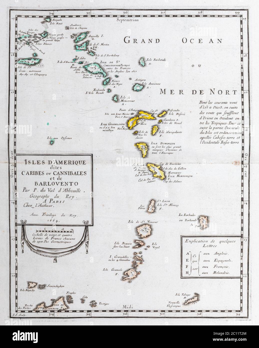 Old map of Esastern Caribbean - From an 1656 Atlas of Geography from P ...