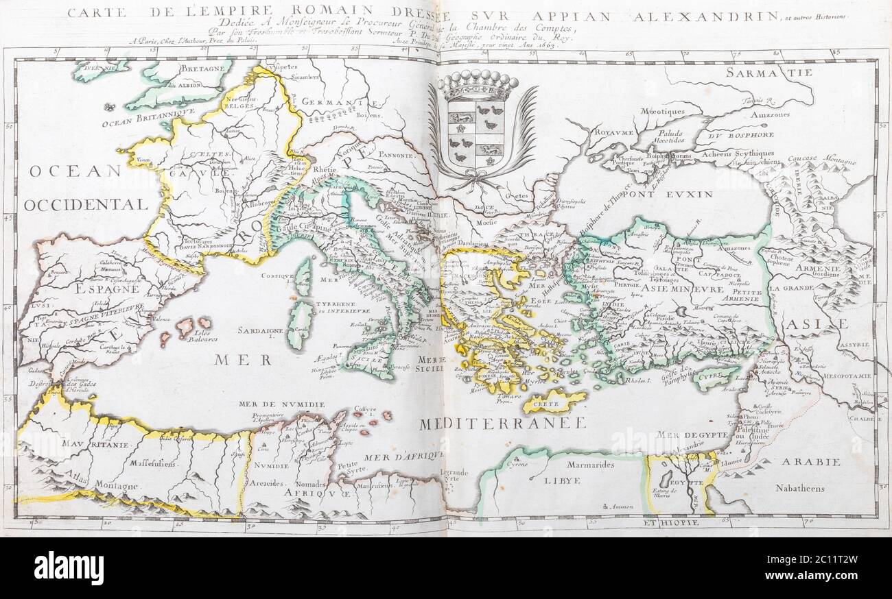 Old map of the Roman Empire (Mediterranean sea) - From an 1656 Atlas of ...