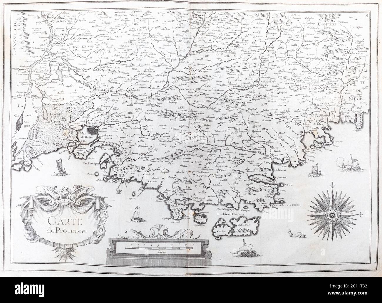 Old map of Provence (Southern France) - From an 1656 Atlas of Geography ...
