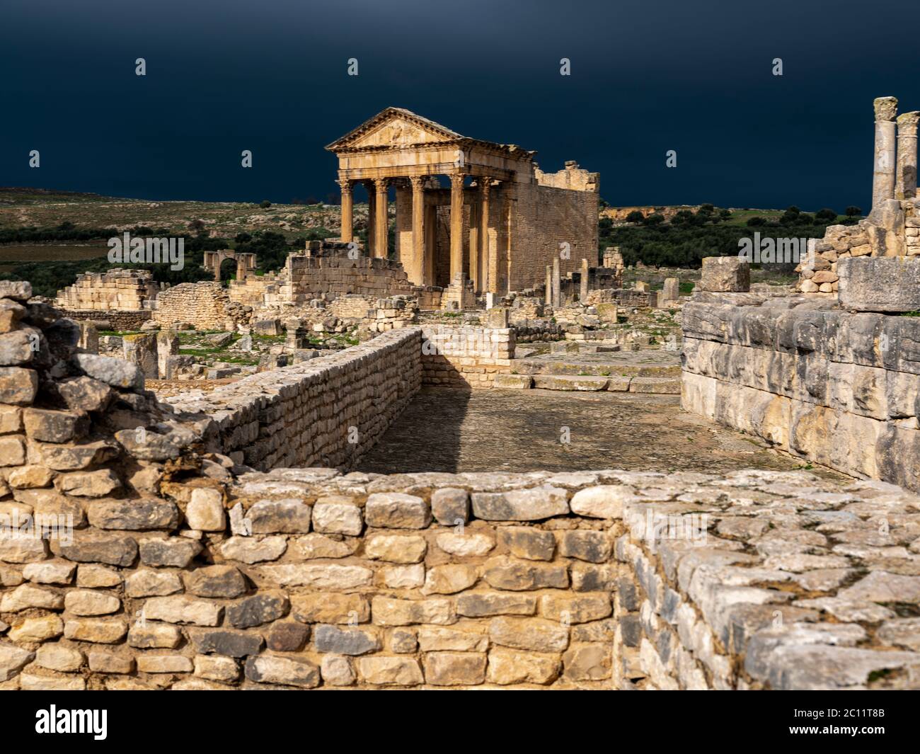 The ancient Roman archeological site of Dougga (Thugga), Tunisia Stock ...