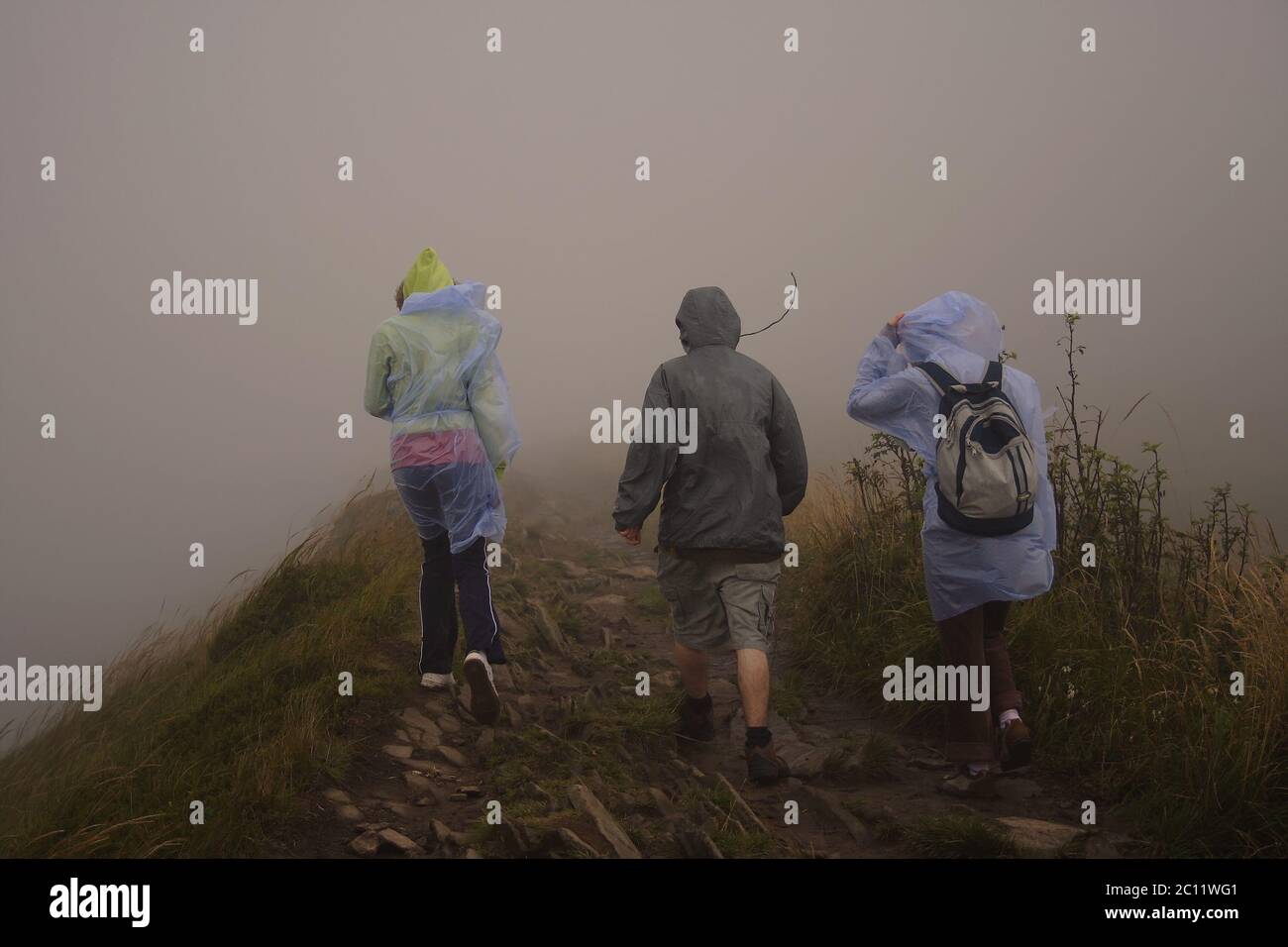 Hiking in the rain. Bieszczady mountain landscape Stock Photo - Alamy