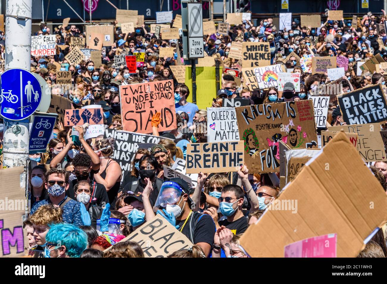 Brighton, East Sussex, UK. 13th June 2020. Protestors, many of them ...