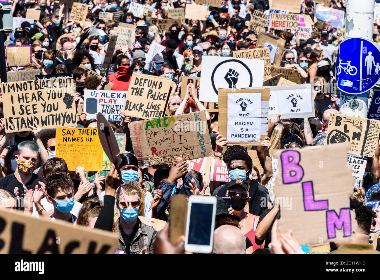 Brighton, East Sussex, UK. 13th June 2020. Protestors, many of them ...