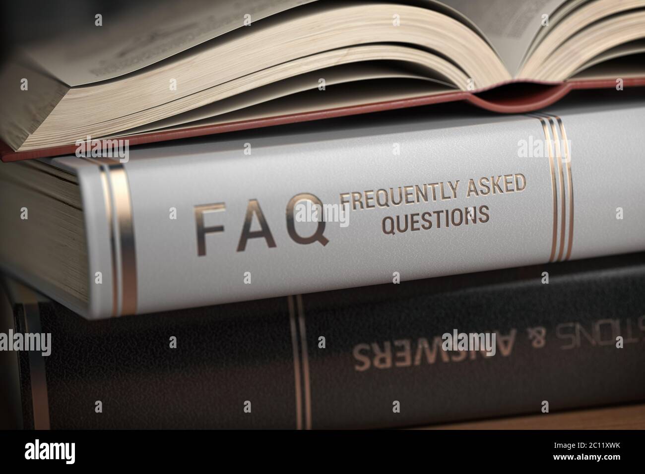FAQ Frequently asked questions concept. Books with FAQ on the cover. 3d ...