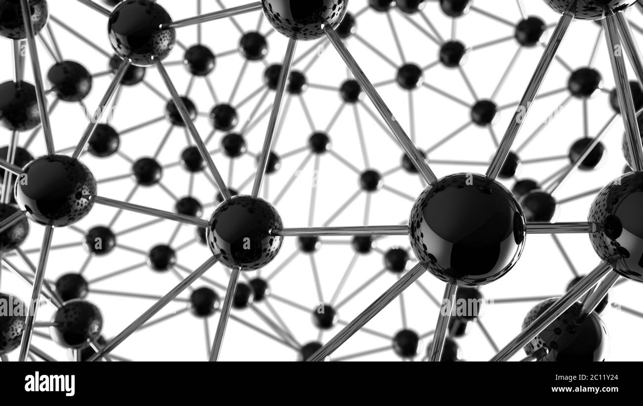 network of spheres linked in the space. Global connection concept ...