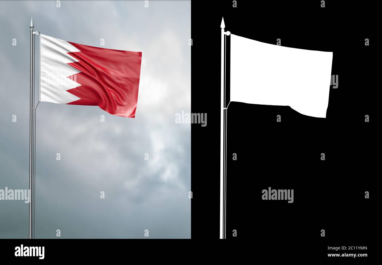 3d illustration of the state flag of the Kingdom of Bahrain moving in ...