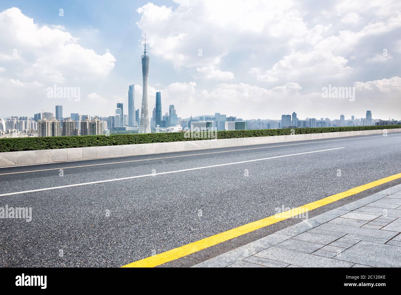 cityscape and skyline of guangzhou from empty asphalt road Stock Photo ...