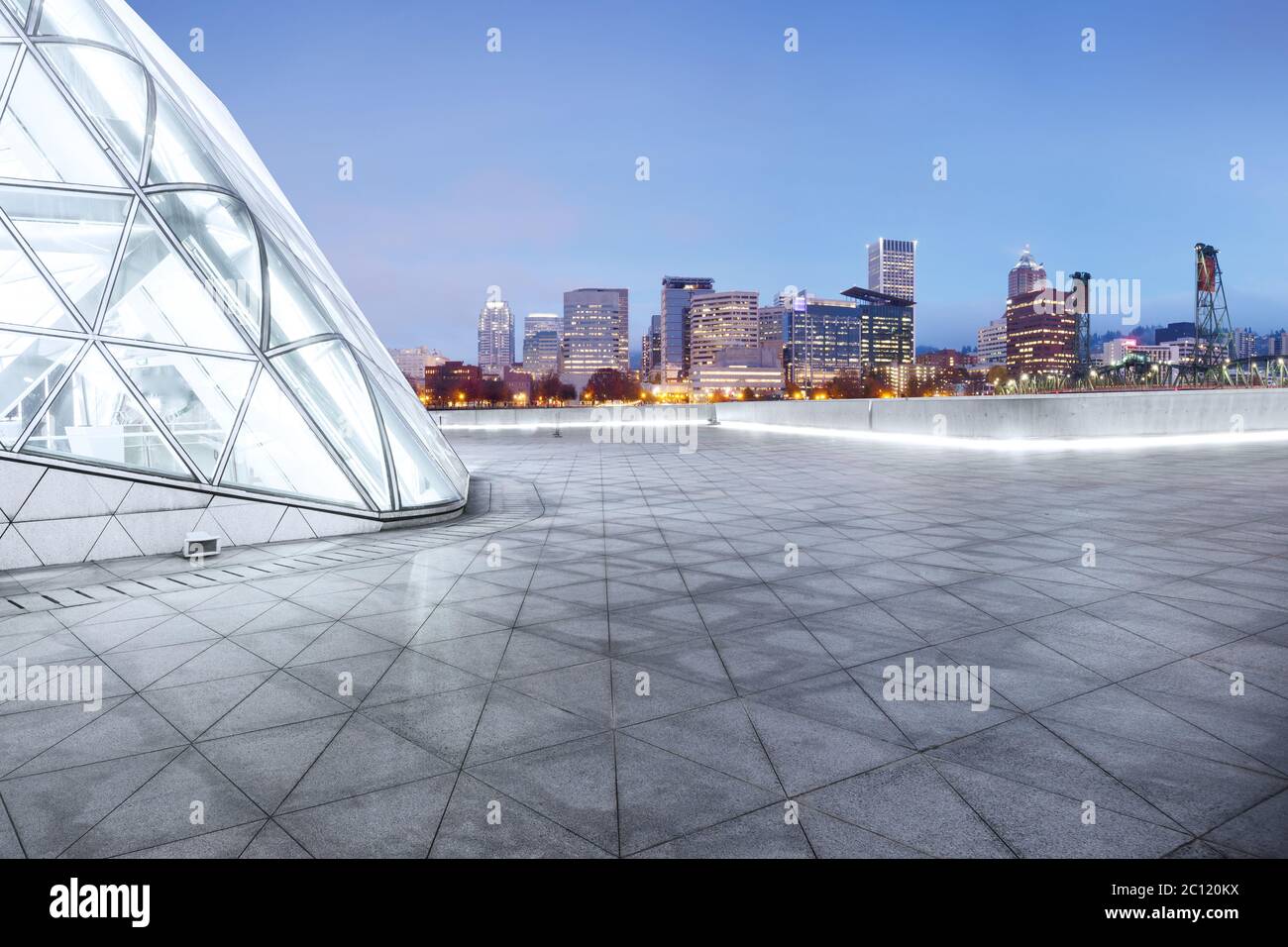 cityscape and skyline of portland from empty patio Stock Photo - Alamy