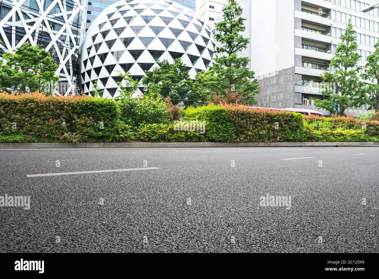 modern abstract building in tokyo from empty road Stock Photo - Alamy