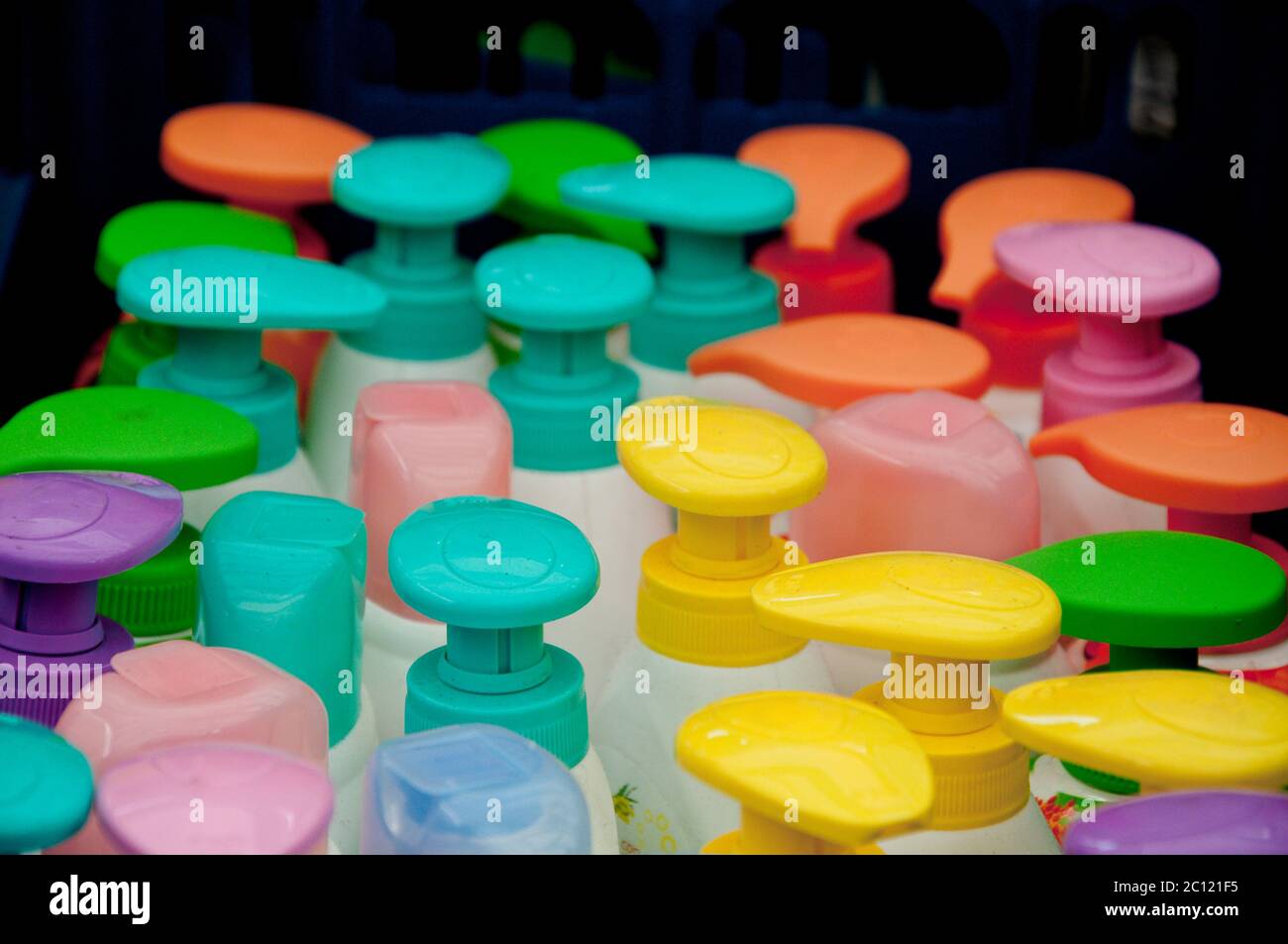 colorful plastic caps for detergents , shampoos and liquid soaps Stock ...
