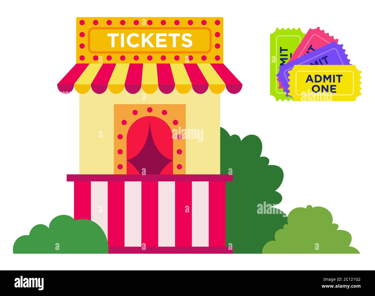 Kiosk for selling tickets for rides and color cards vector illustration ...
