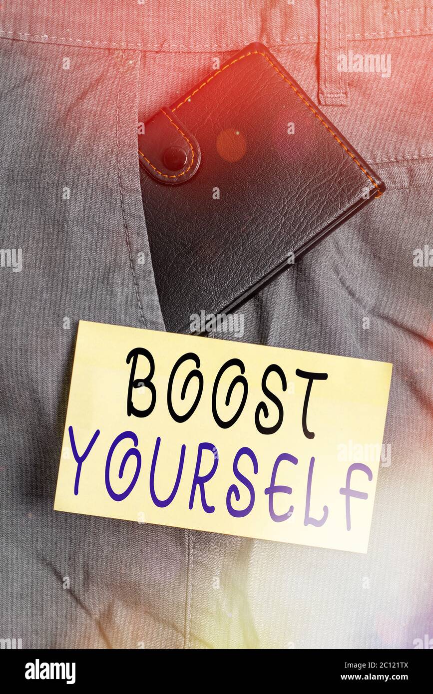 Writing note showing Boost Yourself. Business concept for delivering a ...