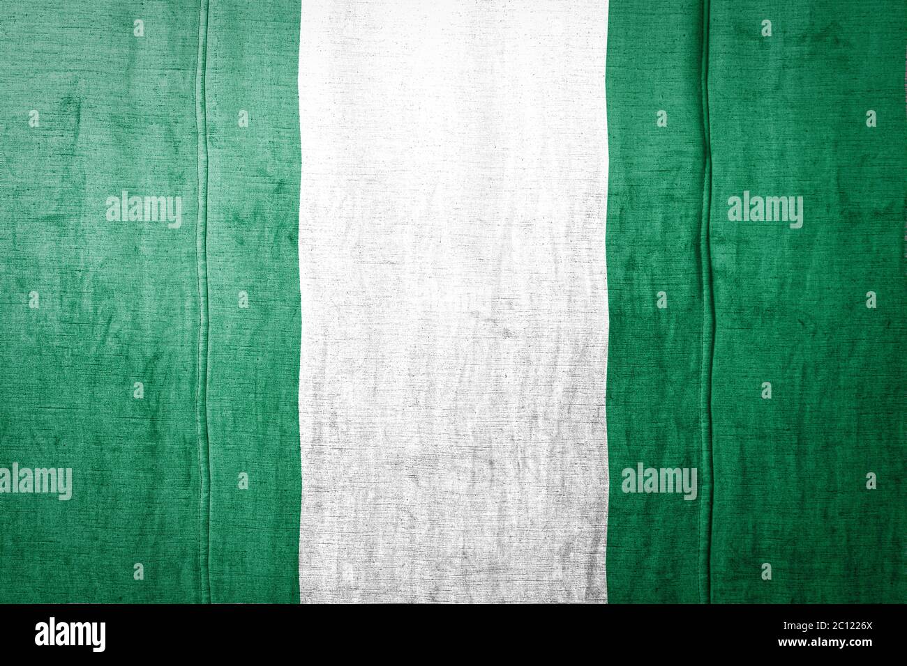 National flag of Nigeria depicting in paint colors on old textile. Flag ...
