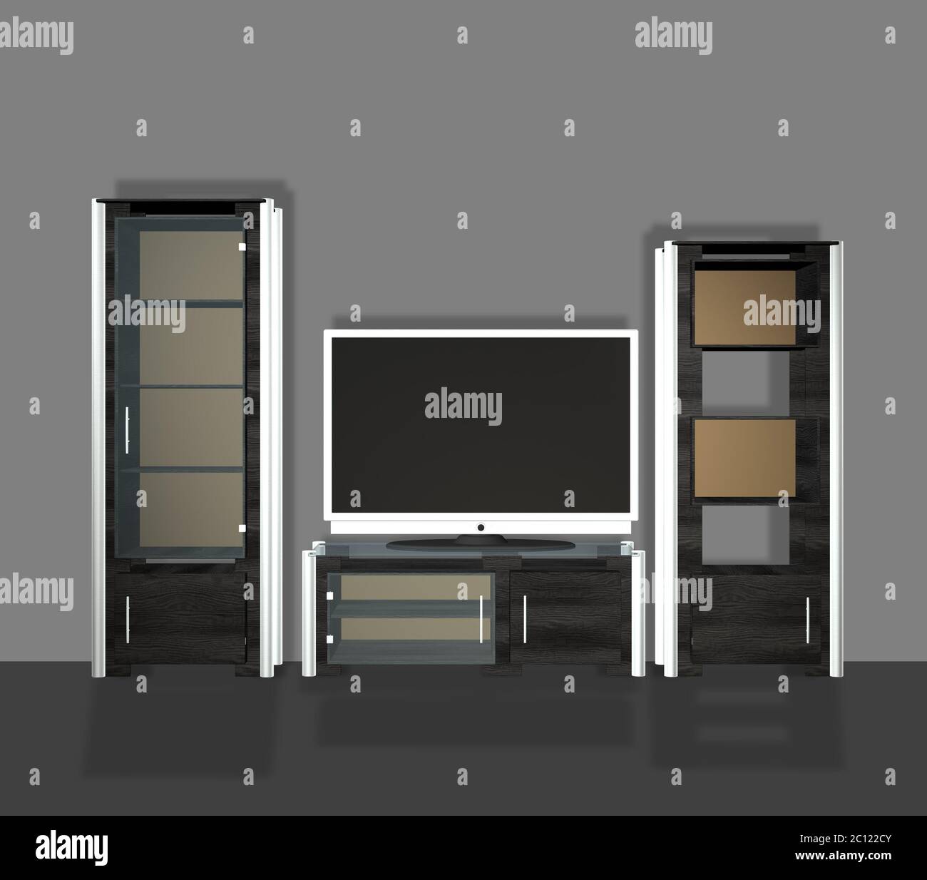 Digital rendered modern tv set with furniture 3d illustration Stock ...