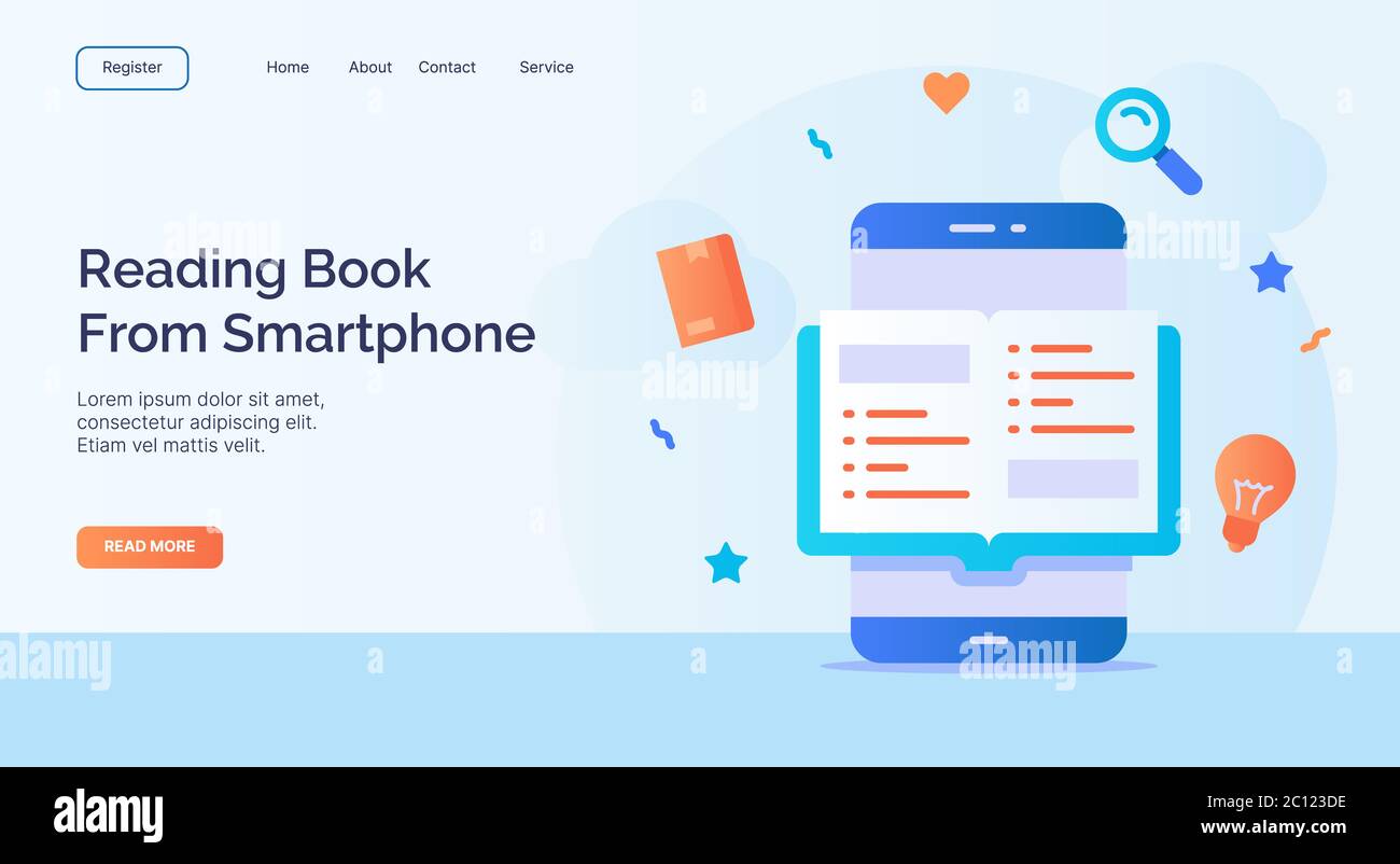 Reading book from smartphone for campaign web website home homepage ...