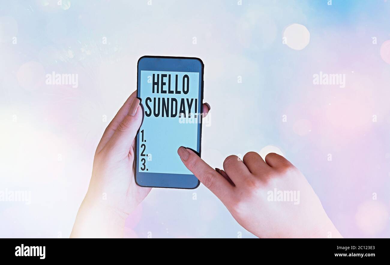 Writing note showing Hello Sunday. Business concept for inspired ...