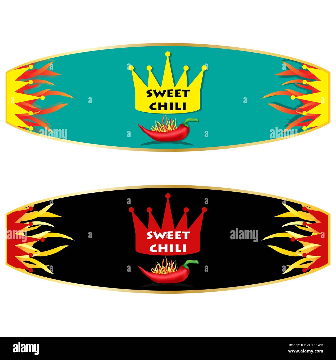 Sweet Chili Pepper sauce label design. Vector illustration Stock Vector ...