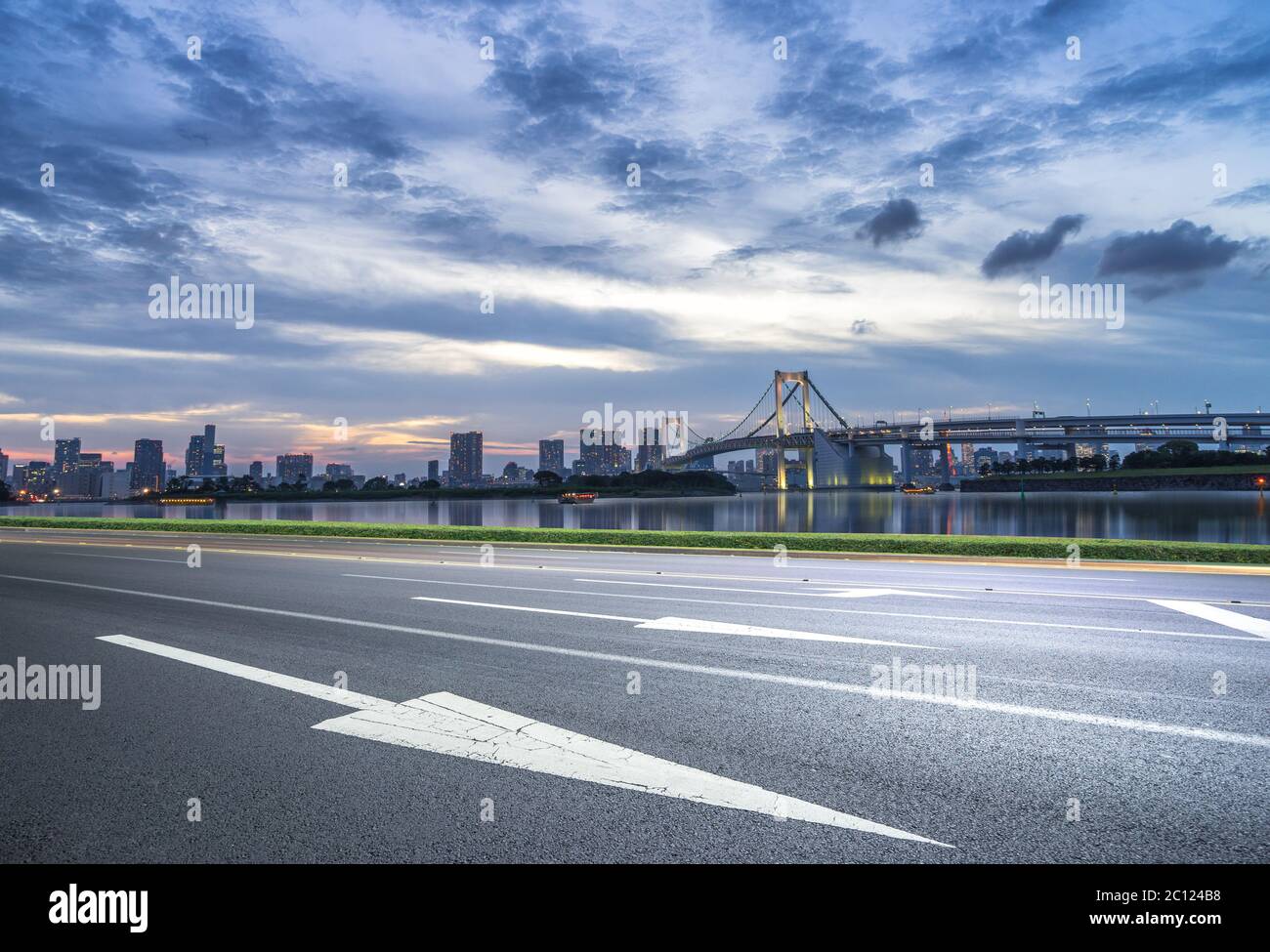 cityscape and skyline of tokyo at sunset from empty road Stock Photo ...