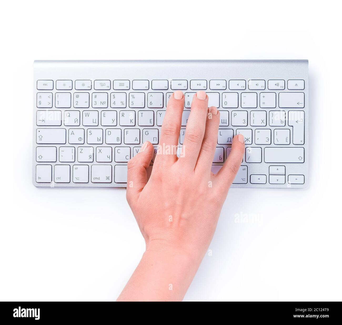Typing femle hand on keyboard isolated over white Stock Photo - Alamy