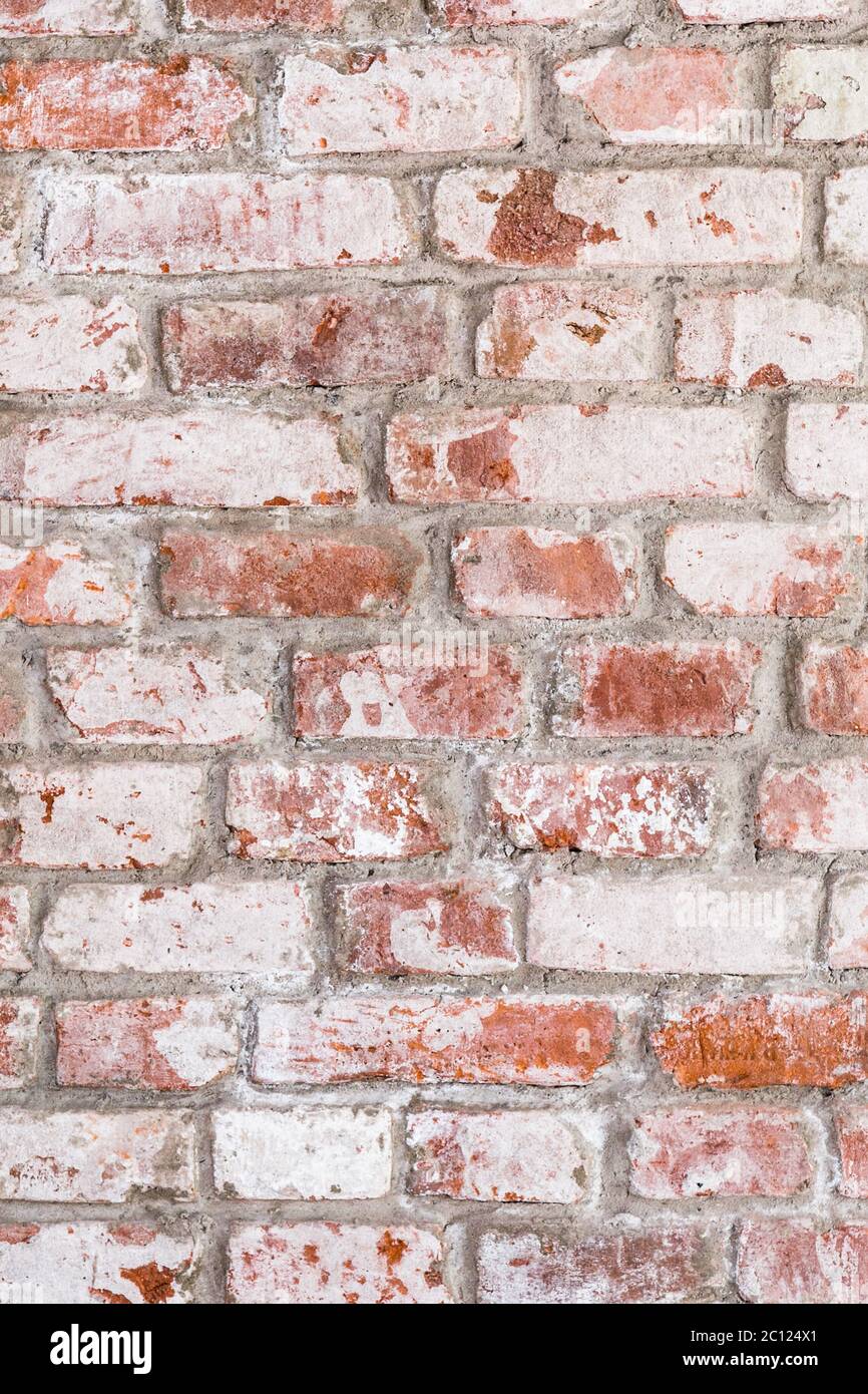 Texture of old rustic brick wall painted with white Stock Photo - Alamy