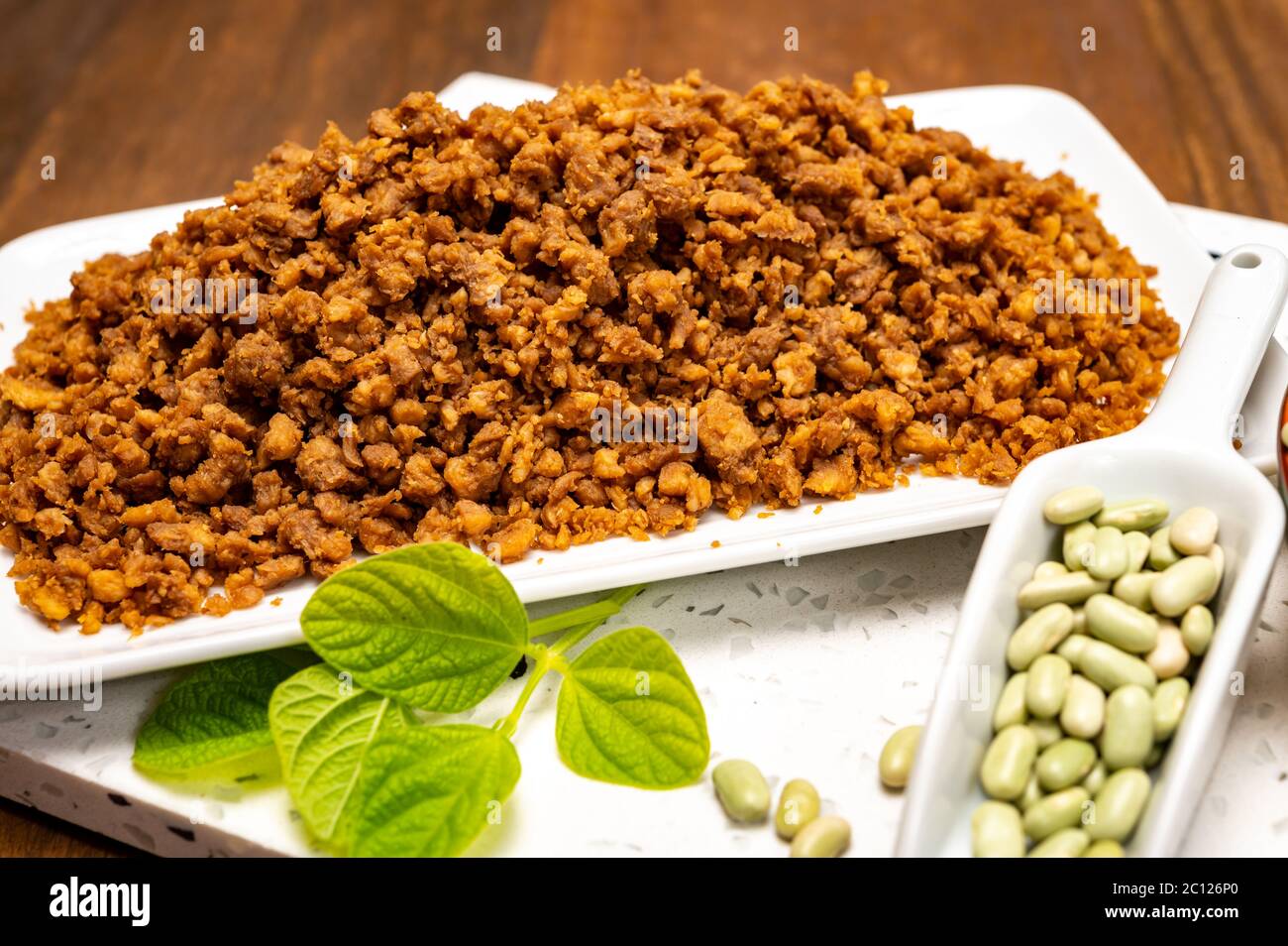 Source of fibre plant based vegan soya protein minced meat, meat free ...