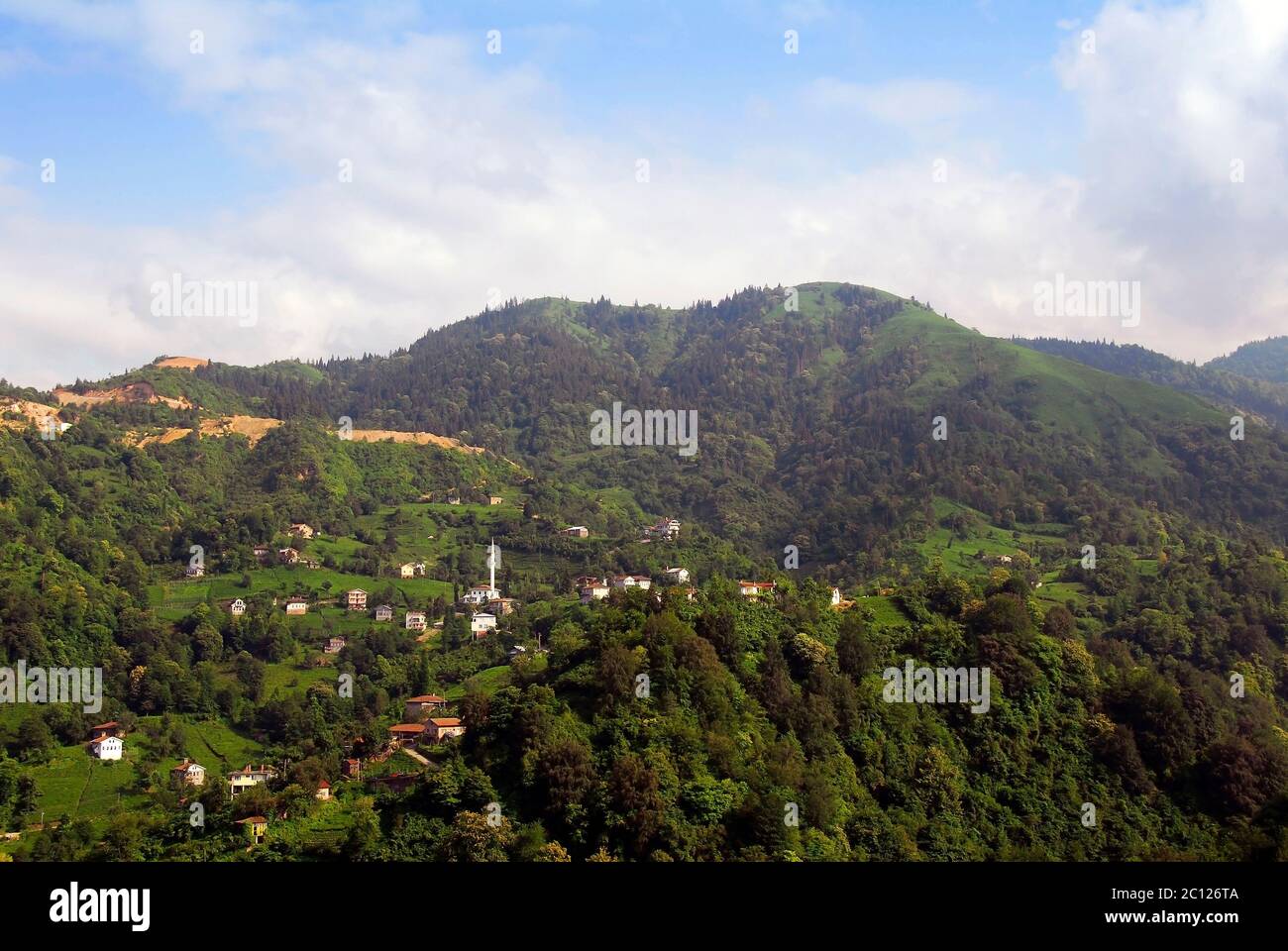 TRABZON, TURKEY - JUNE 28, 2008: Yeniay Village, Green Hills. Surmene ...