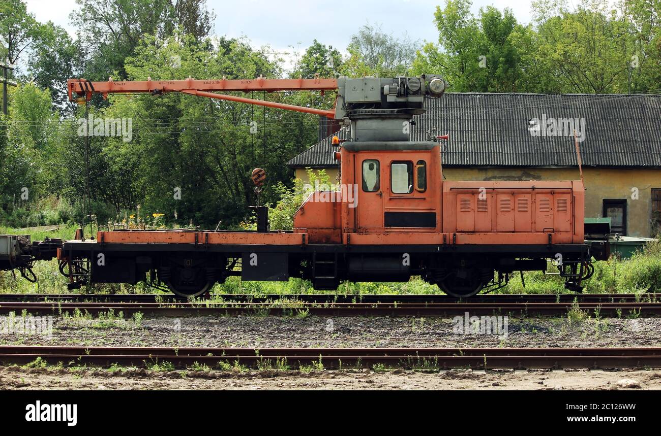 Railcar for maintenance of the railway and security checks Stock Photo ...